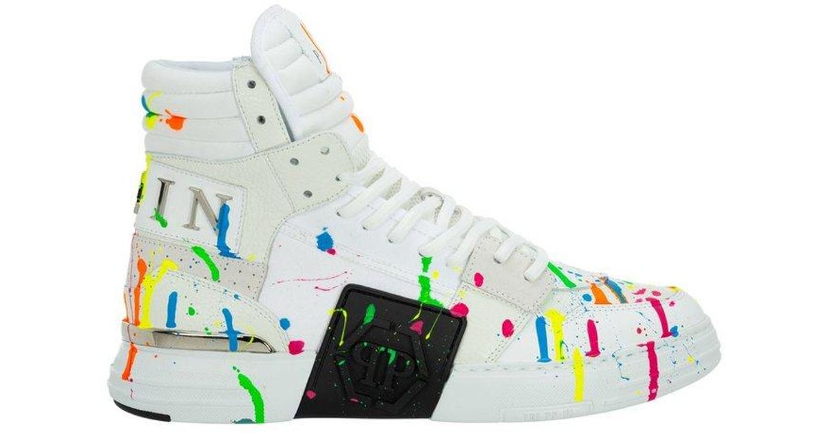 Philipp Plein Phantom Kick$ Paint Splatter High-top Sneakers in White ...