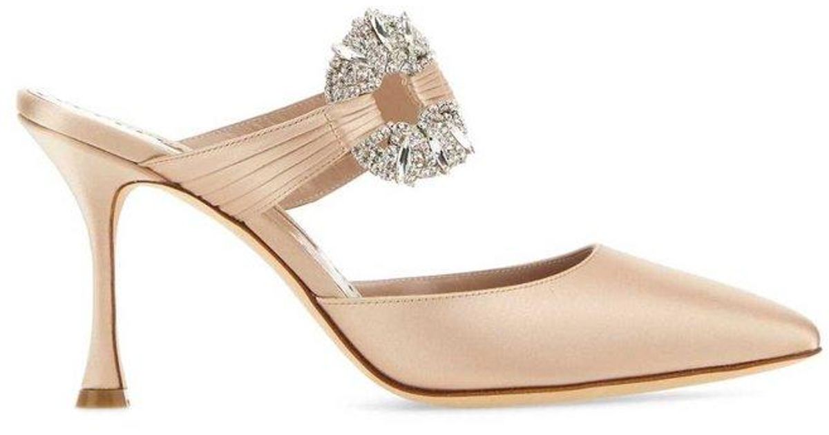 Manolo Blahnik Maidugura Pointed Toe Mules in White | Lyst