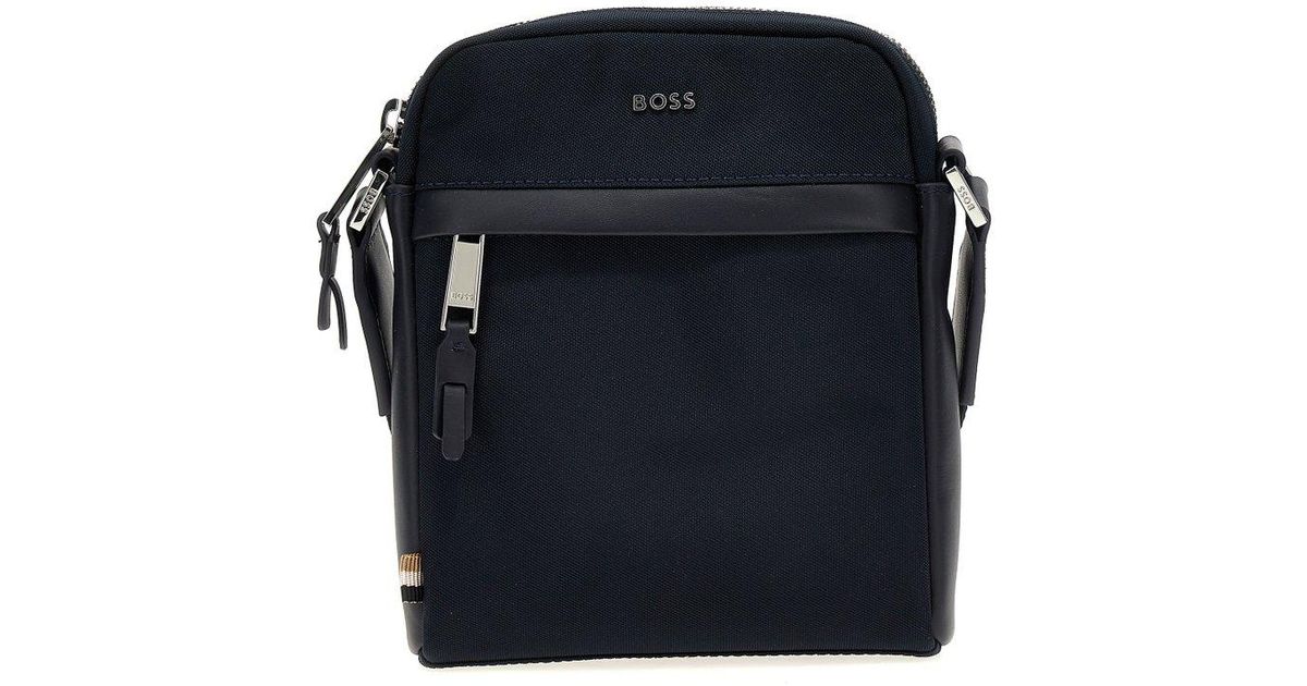 BOSS Boss Logo Lettering Zipped Reporter Bag in Blue for Men | Lyst