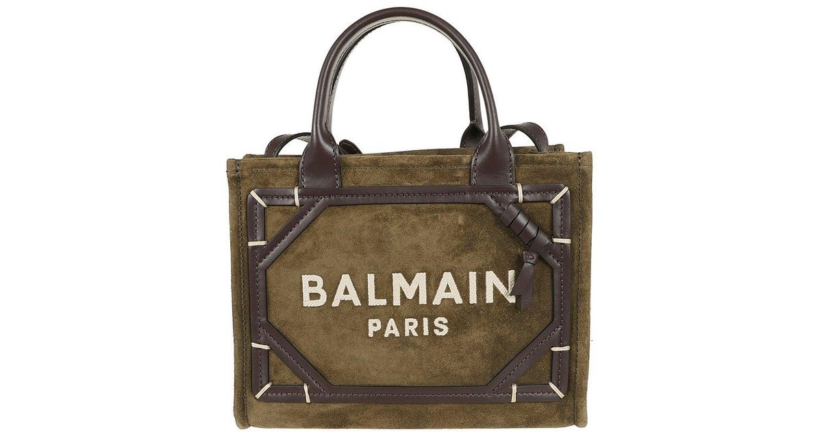 Balmain Structured Suede Top-Handle Shopper in Black | Lyst