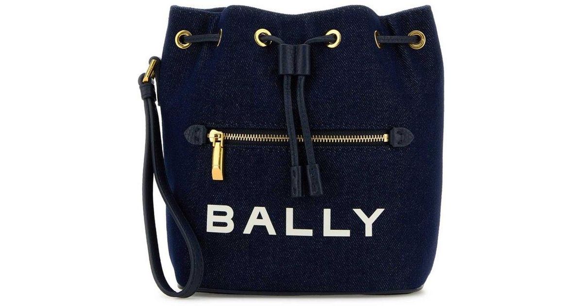 Bally Logo Printed Bar Mini Bucket Bag in Blue | Lyst