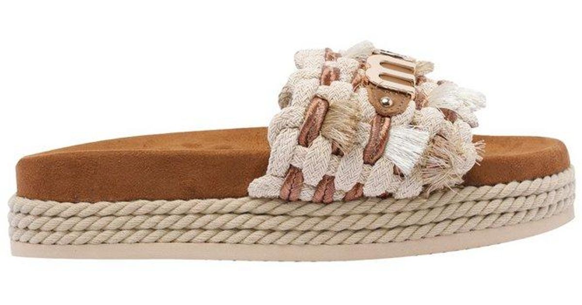 Mou Monoband Rope Fringes Sandals in Brown | Lyst