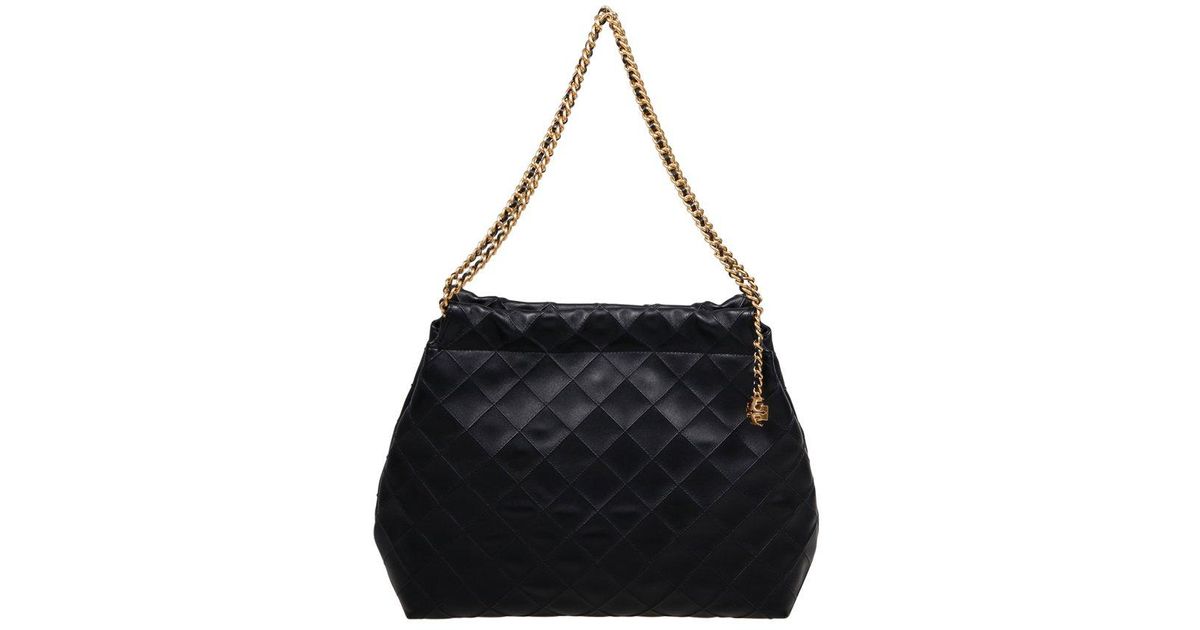 Tory Burch Fleming Drawstring Hobo Bag in Black | Lyst