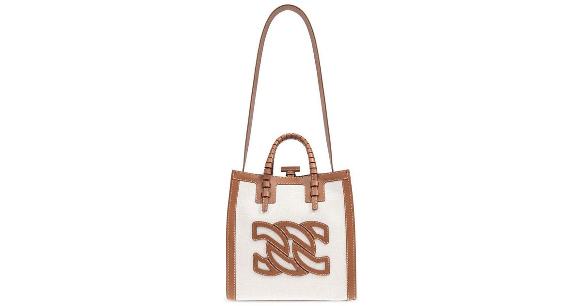Casadei Logo-Patch Top Handle Bag in White | Lyst