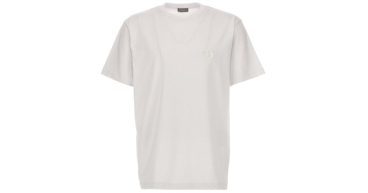 Dior Cd Embroidered Crewneck T-Shirt in White for Men | Lyst