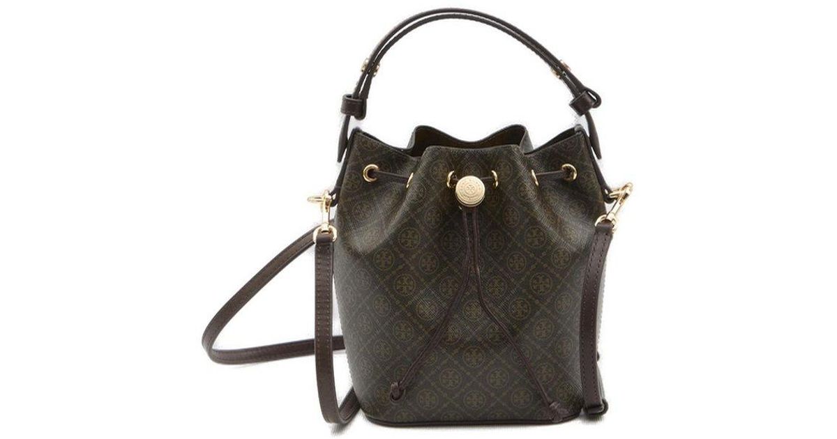 Tory Burch T Monogram Mini Bucket Bag in Black | Lyst