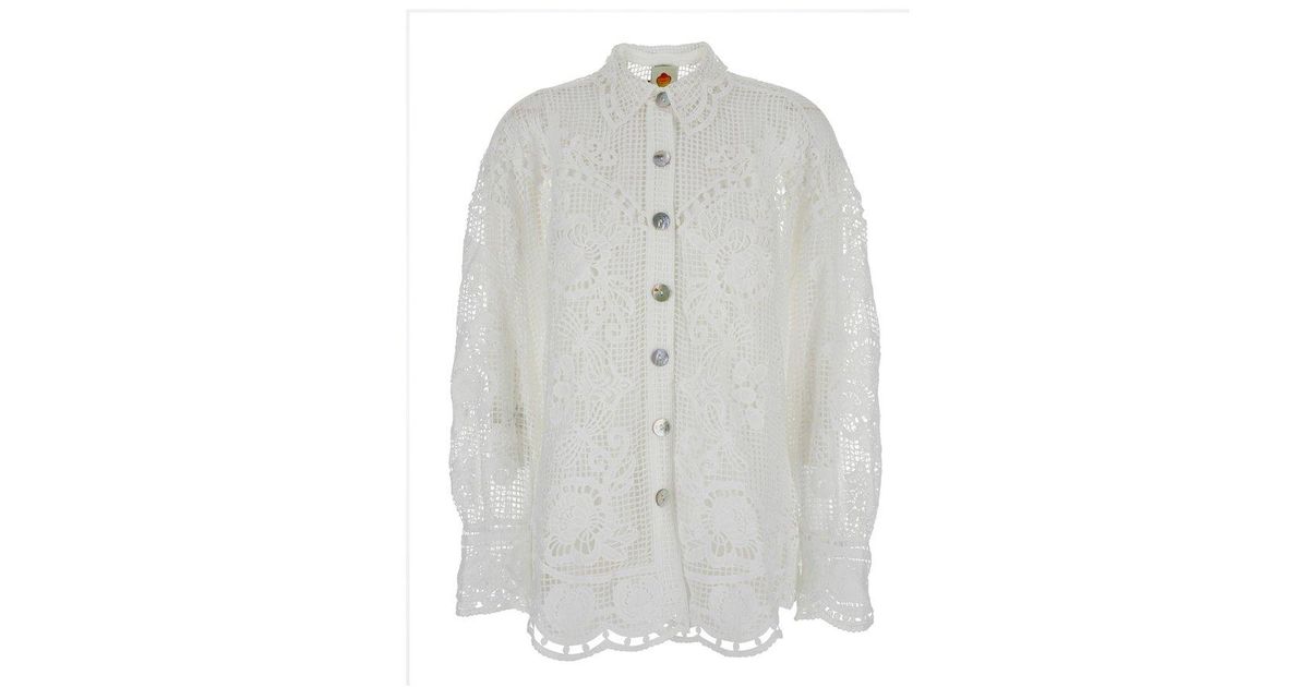FARM Rio Swan Lake Lace Embroidered Shirt in White | Lyst