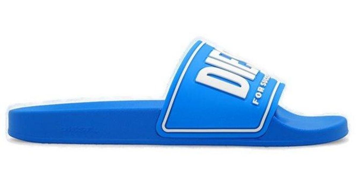 DIESEL Sa-mayemi Cc Logo Embossed Pool Slides in Blue for Men | Lyst