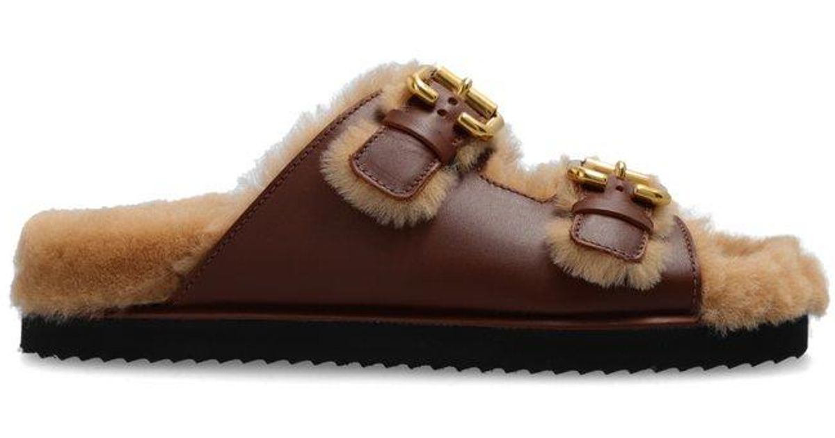 Chloé Nil Double-strap Slides in Brown | Lyst