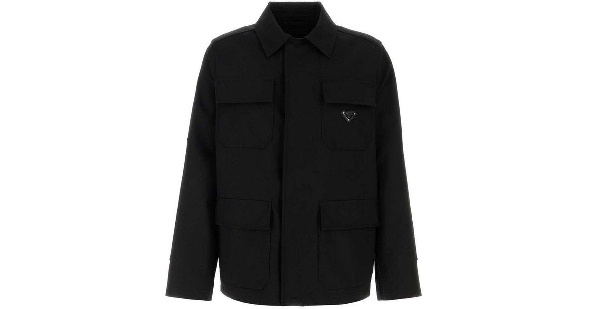 Prada Triangle-Logo Straight Hem Jacket in Black for Men | Lyst UK