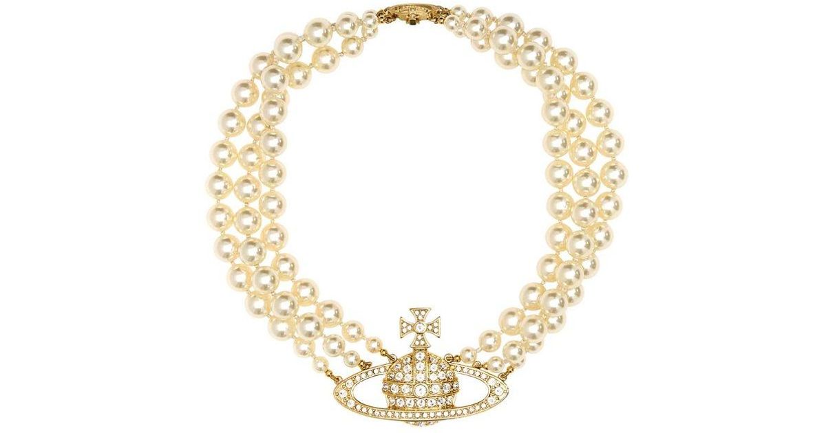 Vivienne Westwood Bas Relief Three-Row Embellished Necklace in Metallic ...