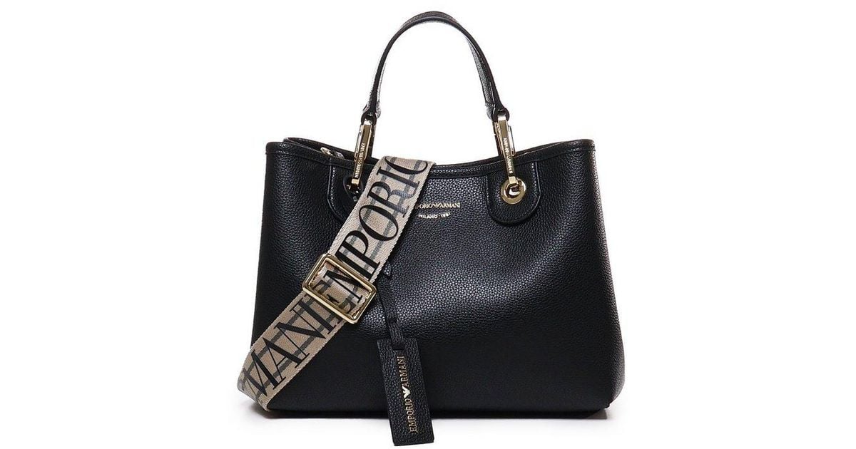Emporio Armani Myea Logo Stamp Shopping Bag in Black | Lyst UK