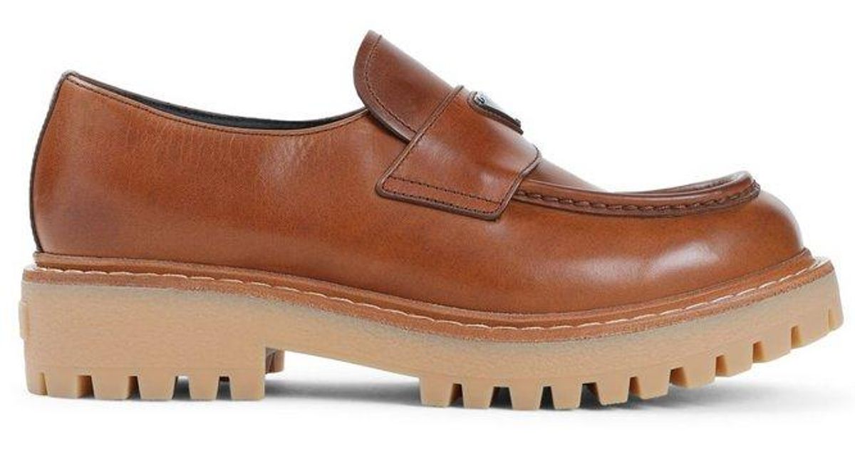Prada St. Moritz Calf Leather Loafers in Brown for Men | Lyst