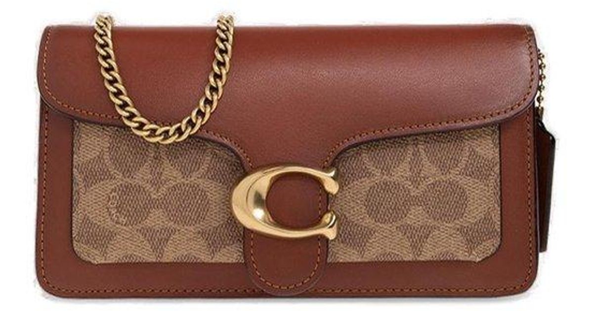 COACH Tabby Monogram Print Chain Clutch in Brown | Lyst