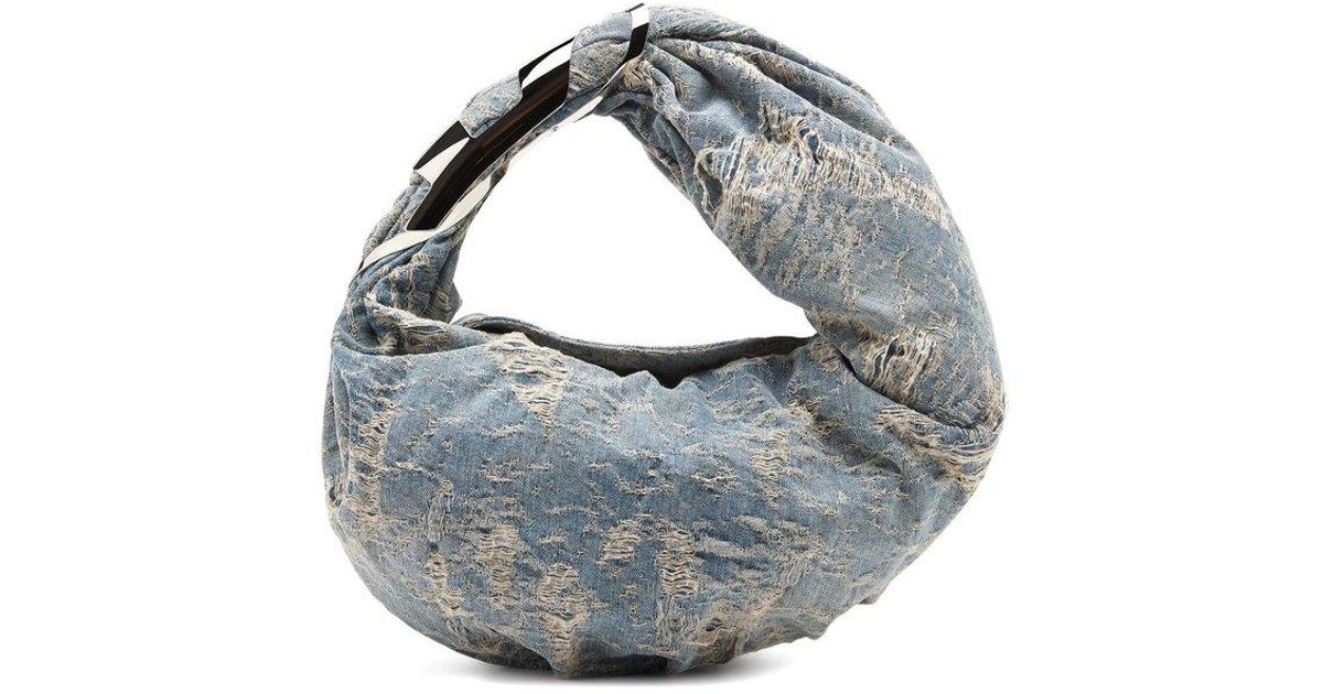 DIESEL Ripped Denim Shoulder Bag in Gray | Lyst