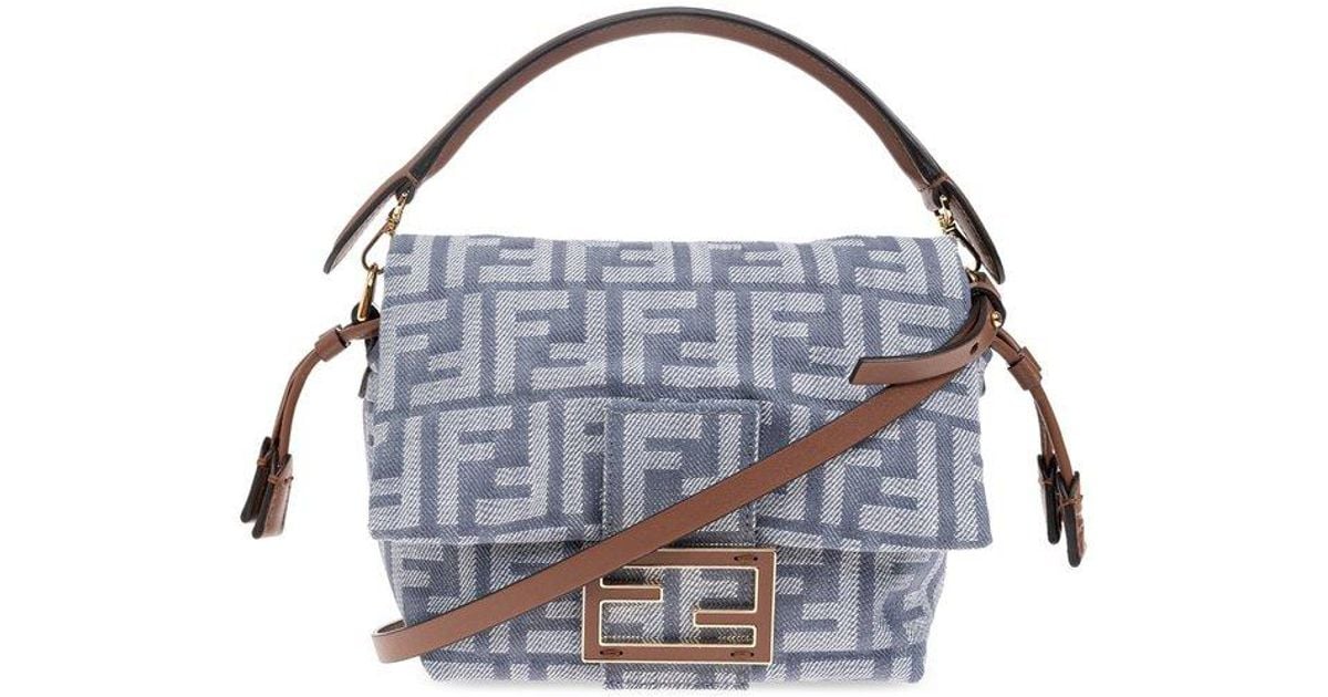 Fendi Mamma Baguette Ff Jacquard Small Shoulder Bag in Blue | Lyst