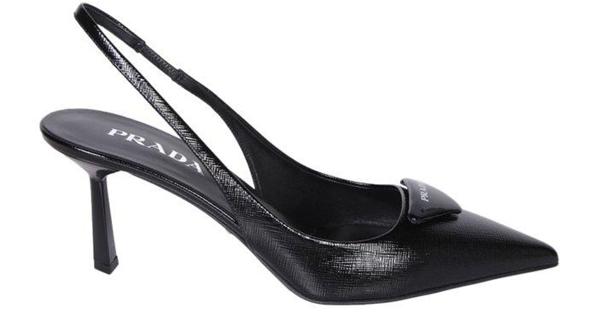 Prada Pointed-Toe Slingback Pumps in Black | Lyst