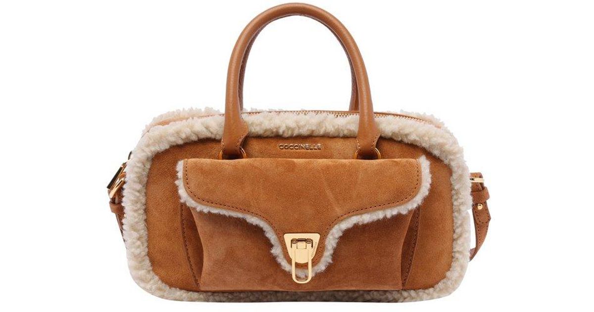 Coccinelle Beat Eco Shearling Small Tote Bag in Brown | Lyst
