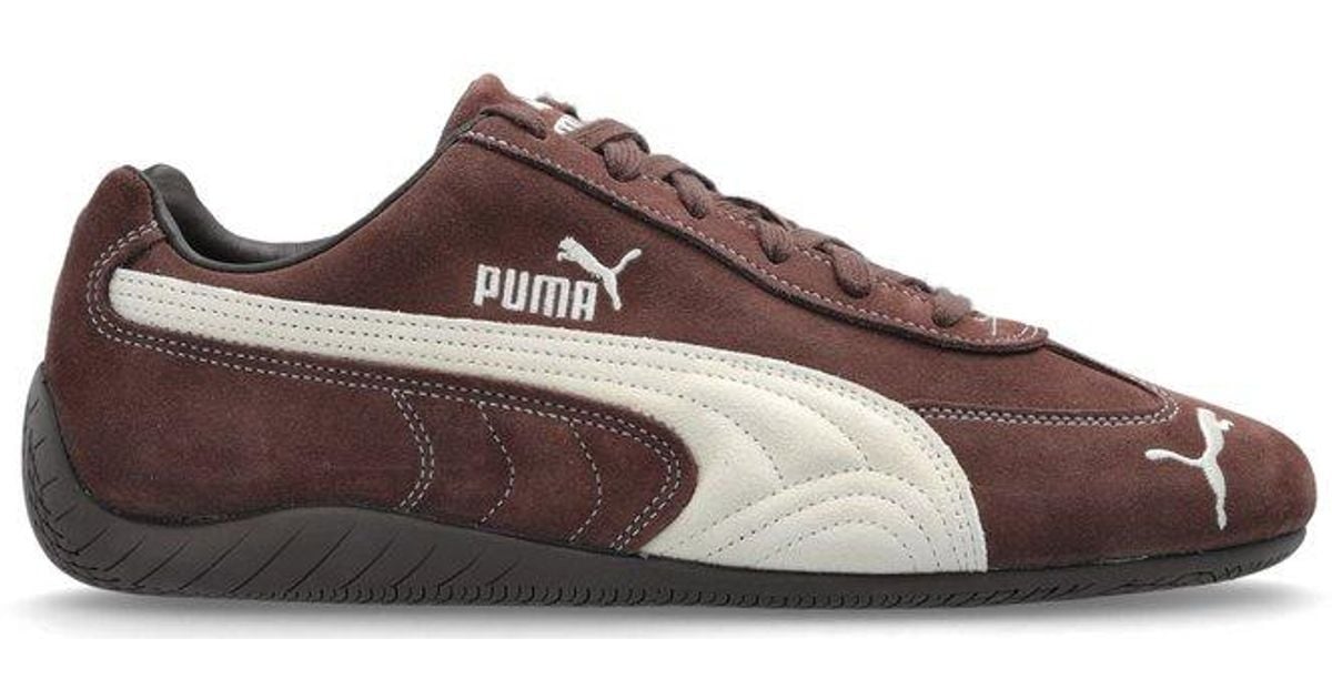 PUMA Logo Embroidered Lace-Up Sneakers in Brown | Lyst UK