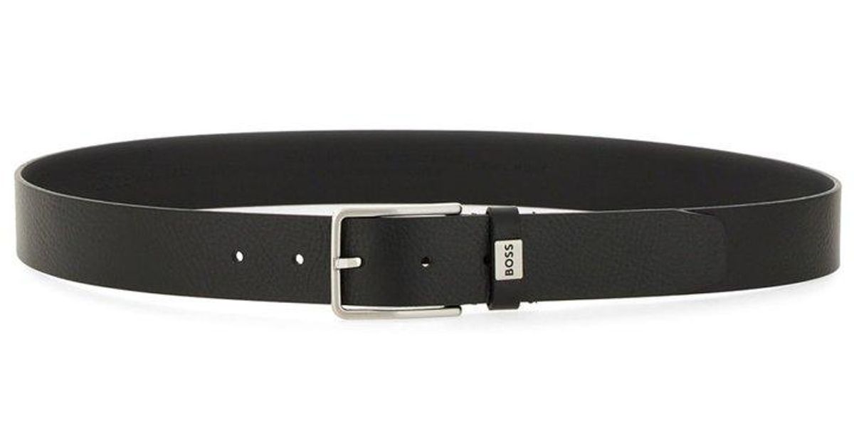 BOSS Logo Engraved Buckle-Fastened Belt in Black for Men | Lyst