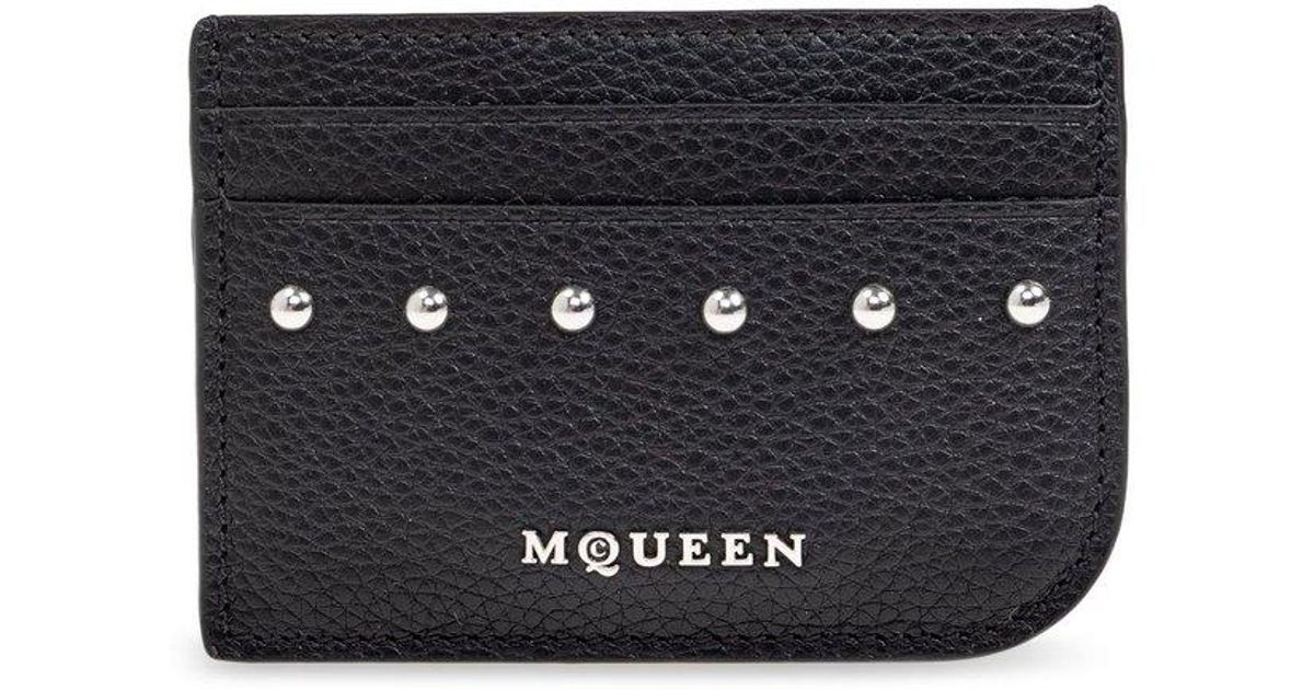 McQueen Stud Embellished Card Holder in Black for Men | Lyst UK