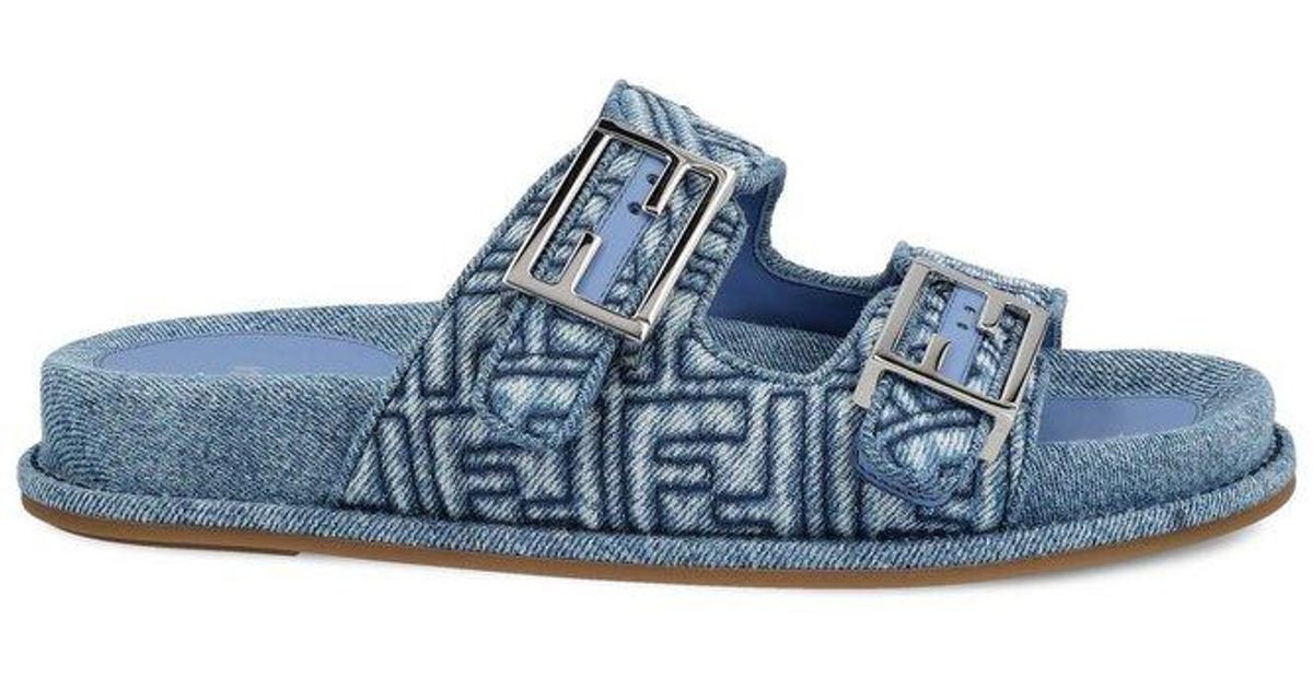 Fendi Feel Slide Flat in Blue | Lyst