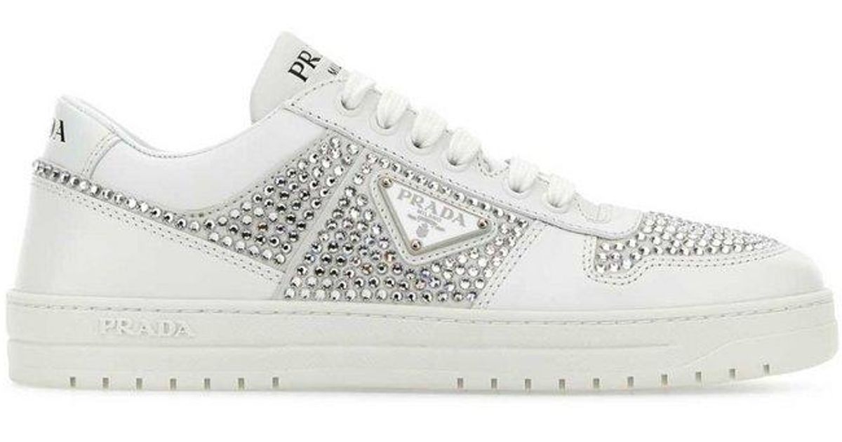Prada Embellished Low-Top Sneakers in White | Lyst