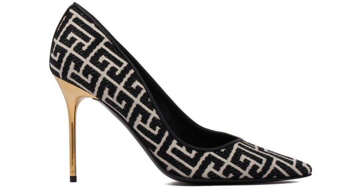 Balmain Jacquard Monogram Ruby Stilettos in Black | Lyst