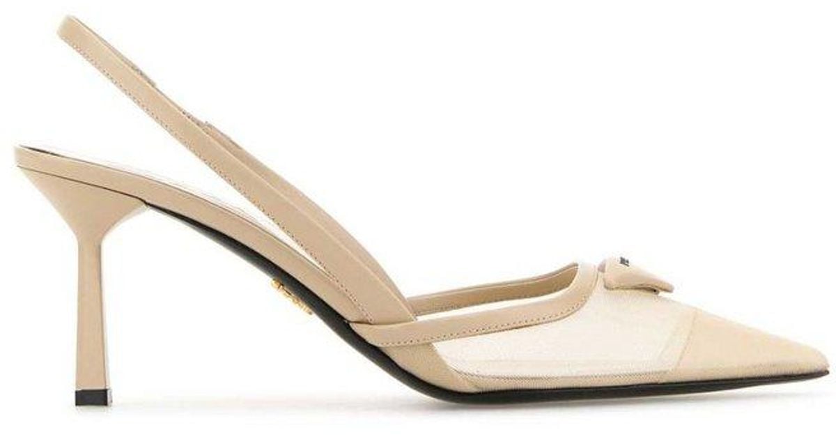 Prada Mesh-Panelled Slingback Pumps in Natural | Lyst