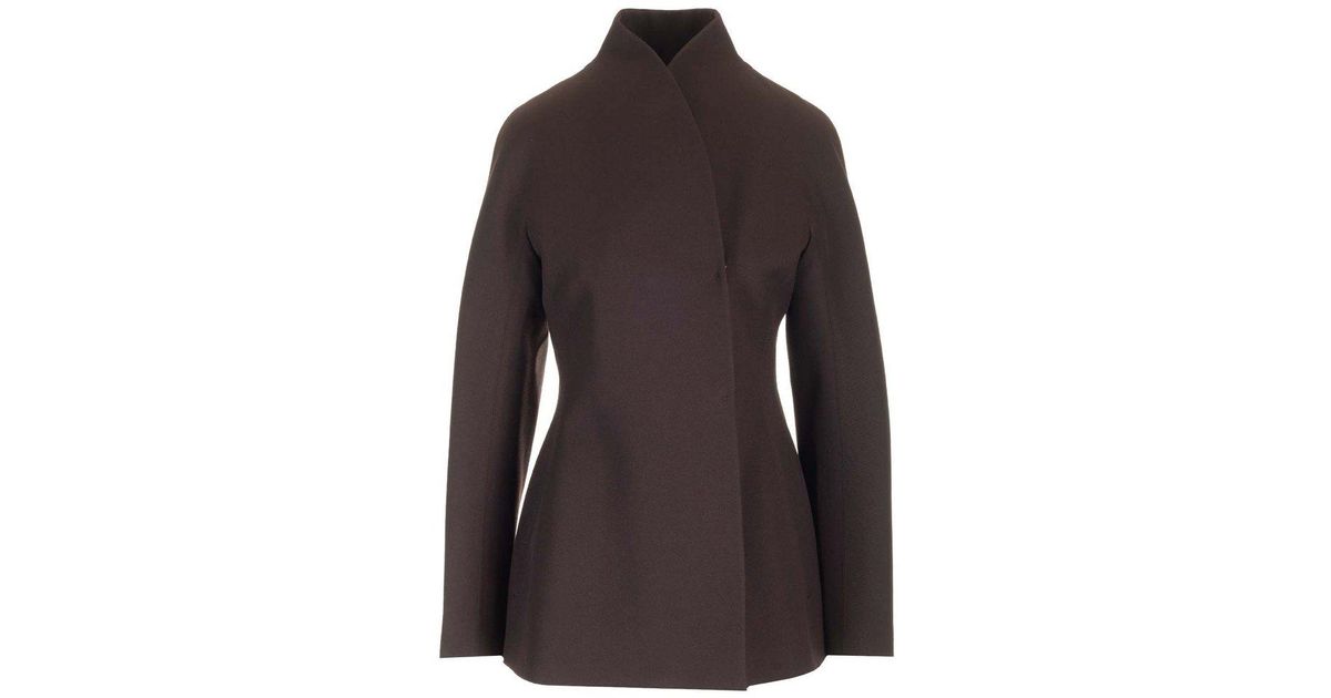 Fendi High-Neck Wrapped Tailored Jacket in Brown | Lyst
