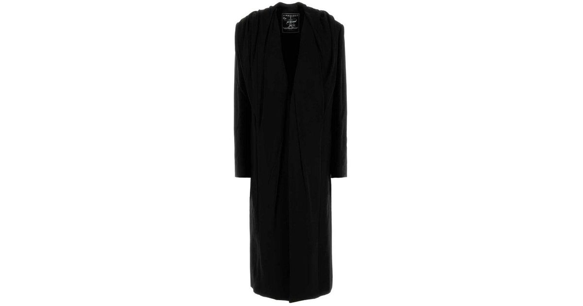 Y. Project Draped Long Coat in Black | Lyst