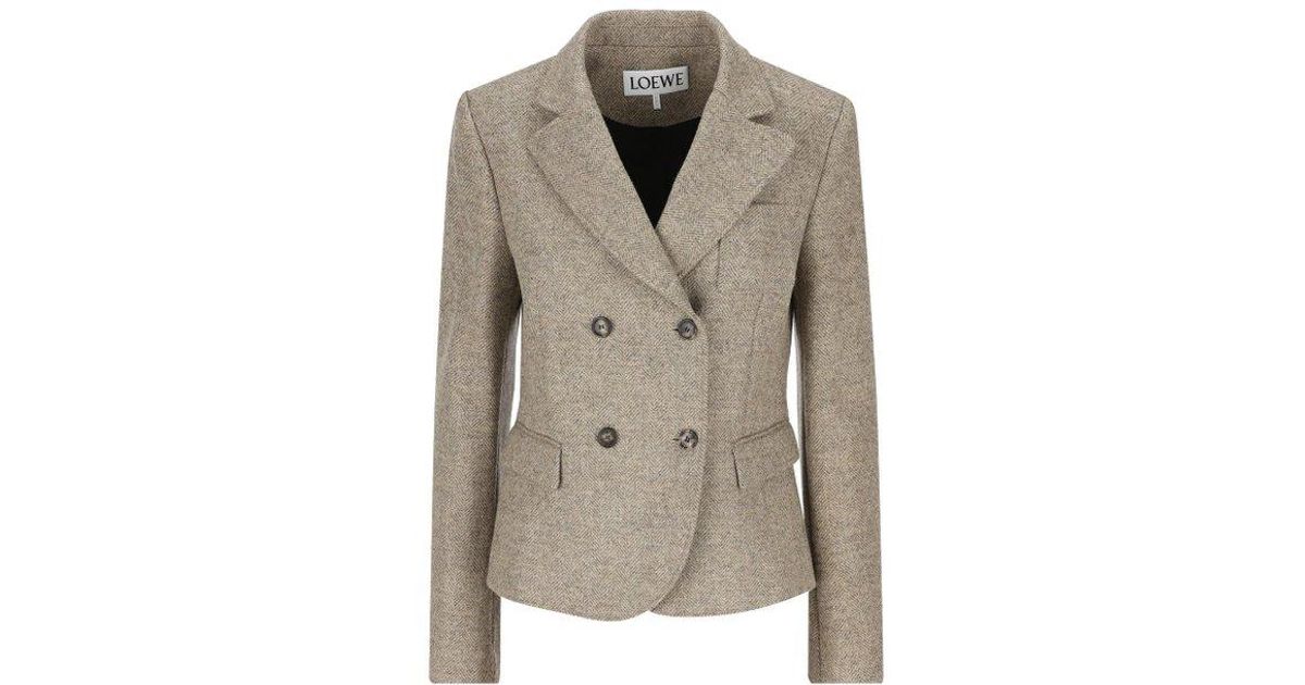 Loewe Double-breasted Herringbone Pattern Jacket in Natural | Lyst