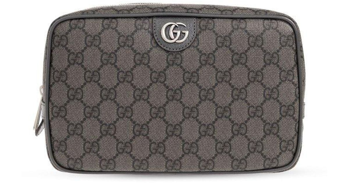 Gucci Monogrammed Zipped Wash Bag in Gray for Men | Lyst