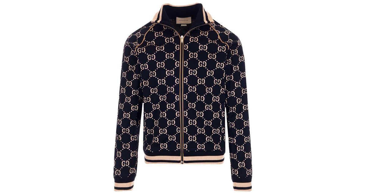 Gucci Web Stripe Trim GG-Jacquard Jacket in Blue for Men | Lyst