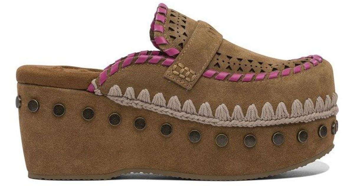 Mou Overstitch Clogs in Brown | Lyst