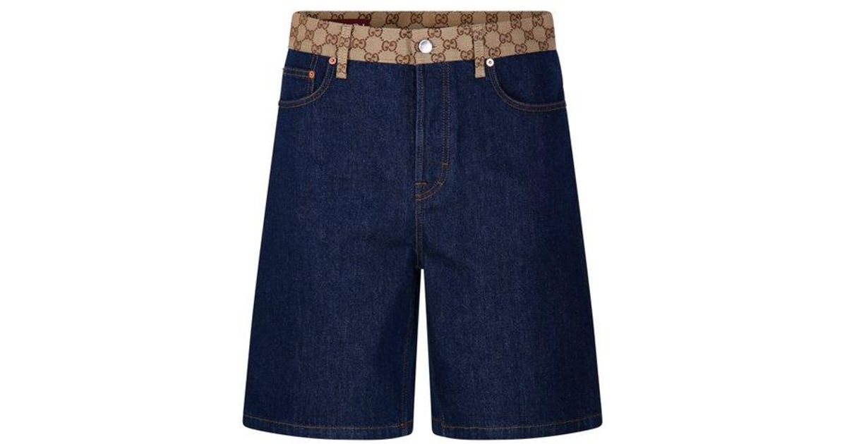 Gucci Logo Waistband Denim Shorts in Blue for Men | Lyst