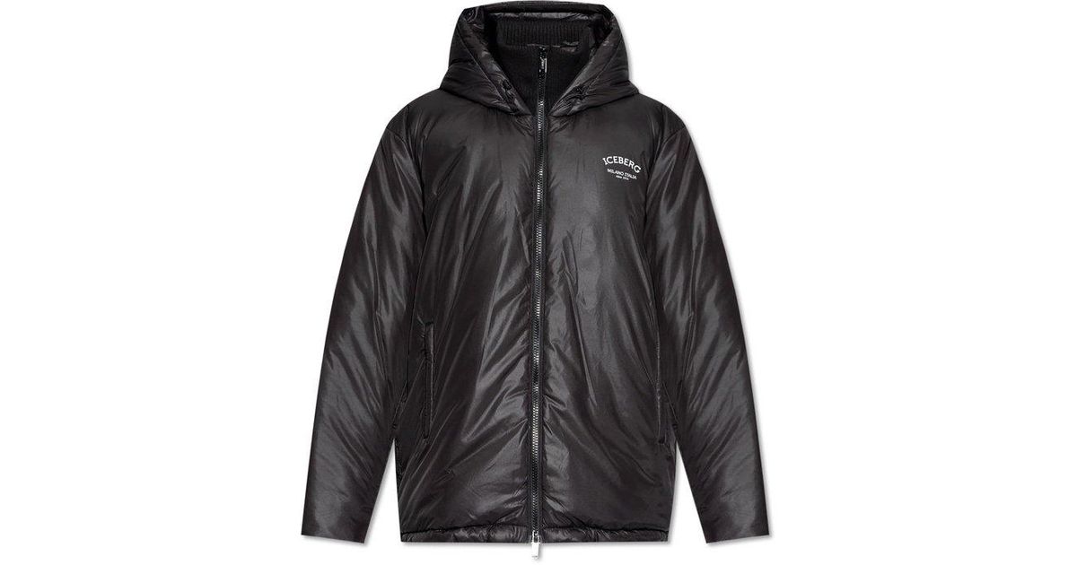 Iceberg Logo Down Jacket in Black for Men | Lyst