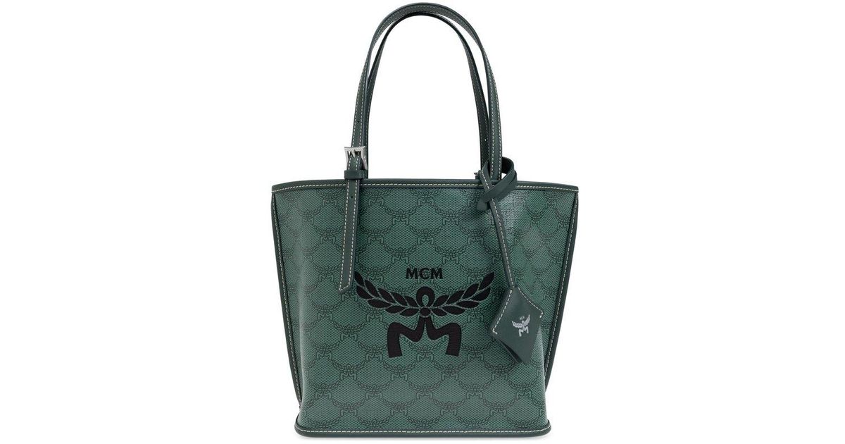 MCM Shopper Bag With Logo in Green | Lyst