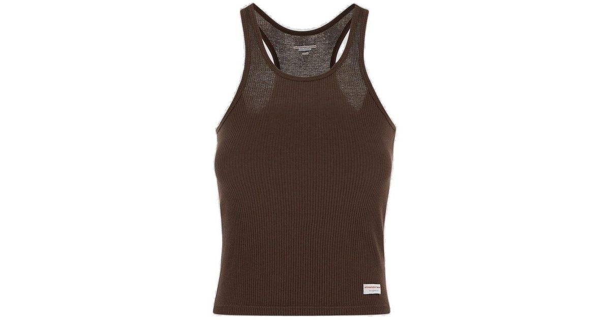 Alexander Wang Logo Tag Ribbed Tank Top in Brown | Lyst