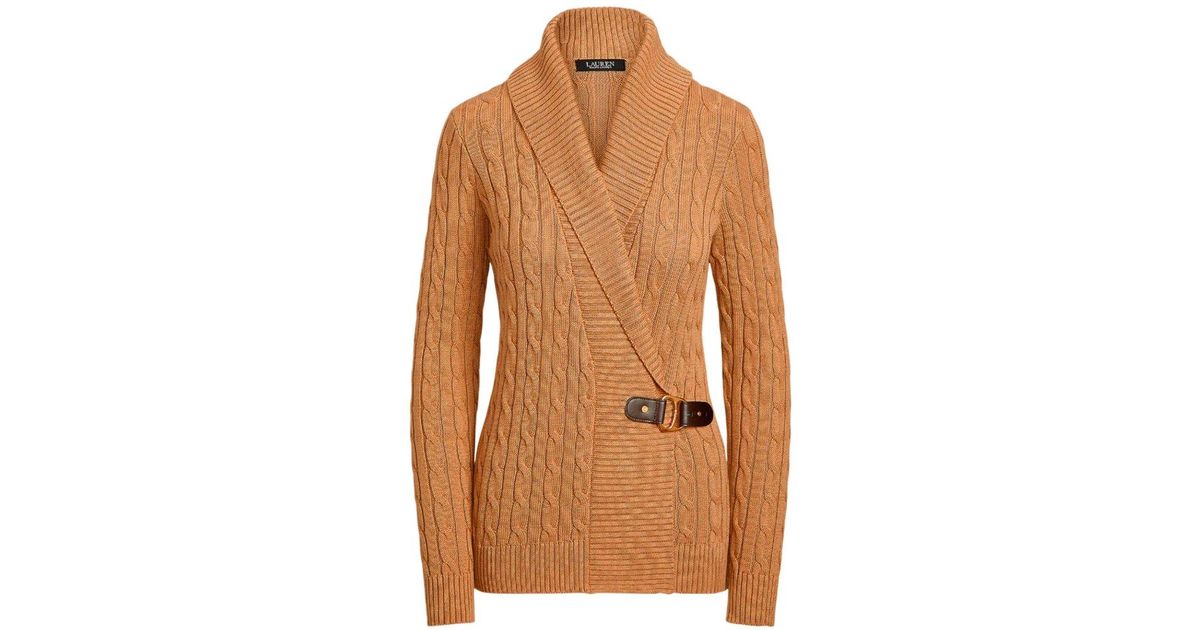 Ralph Lauren Donato Cable-Knit Cardigan in Brown | Lyst