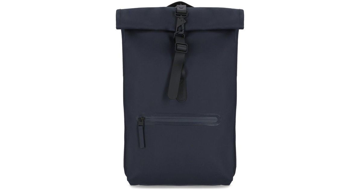 Rains Rolltop Rucksack Logo Detailed Backpack in Blue | Lyst