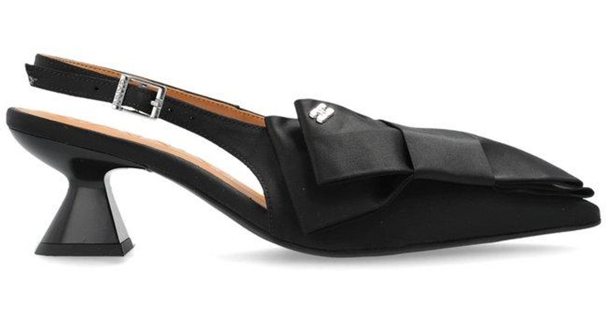 Ganni Big Bow Detailed Slingback Pumps in Black | Lyst