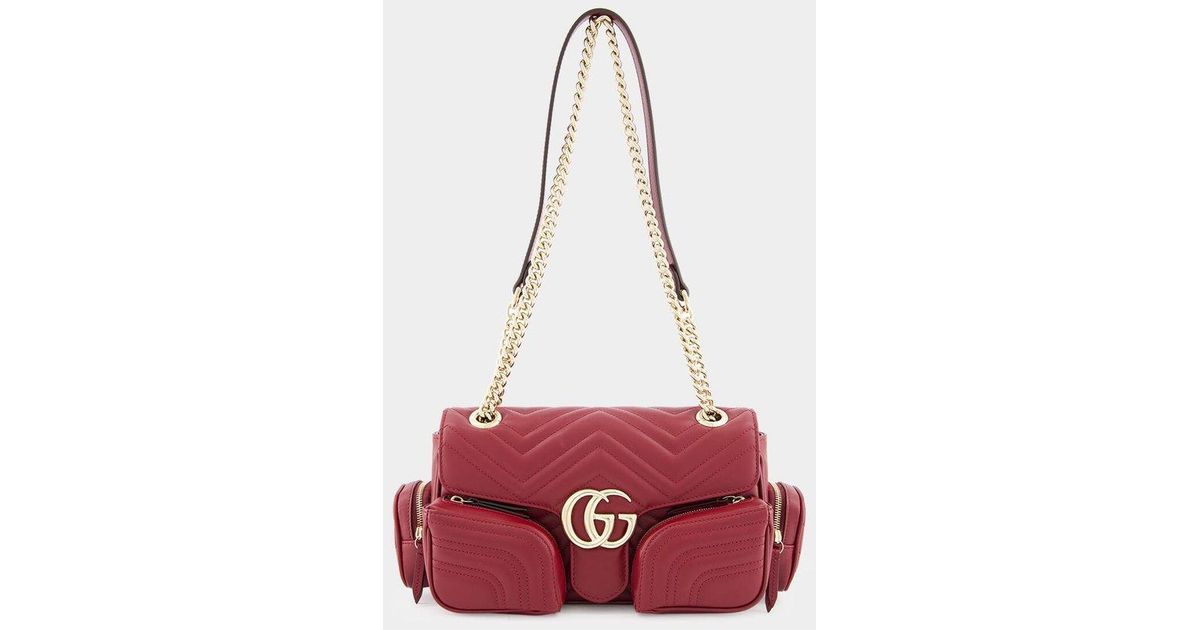Gucci GG Marmont Small Pocket Detailed Shoulder Bag in Red | Lyst