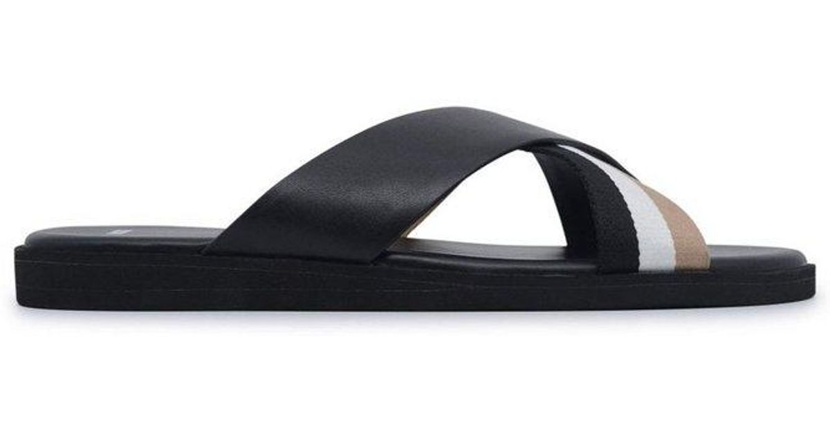 BOSS Darrel Stripe Detailed Slides in Black for Men | Lyst