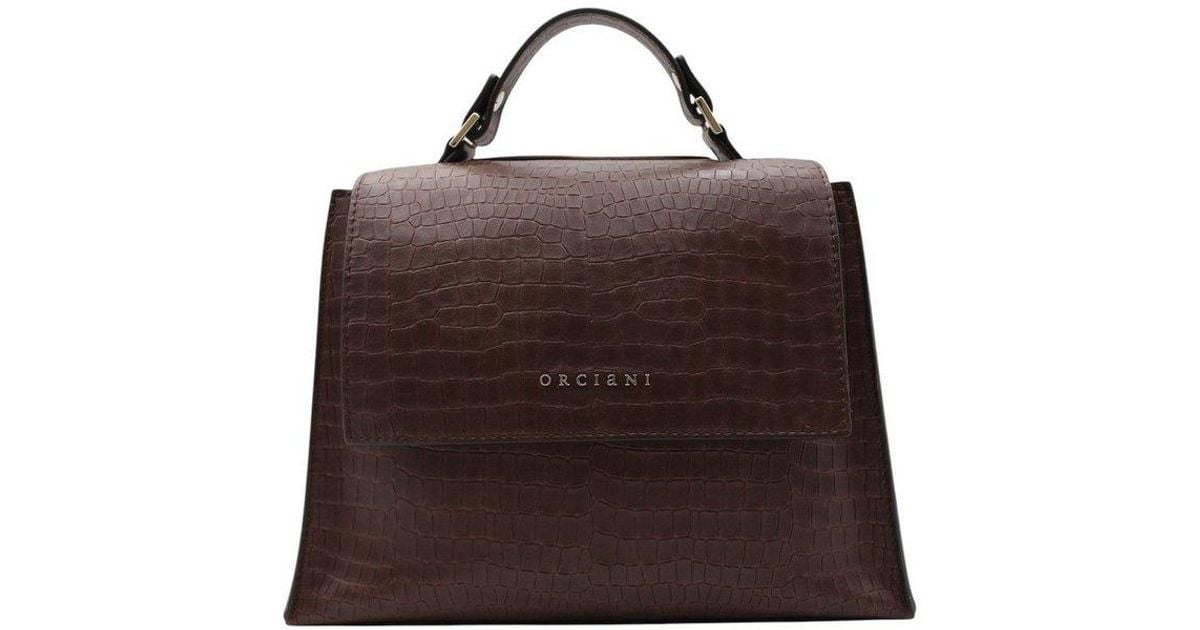 Orciani Small Sveva Logo Lettering Embossed Tote Bag in Brown | Lyst