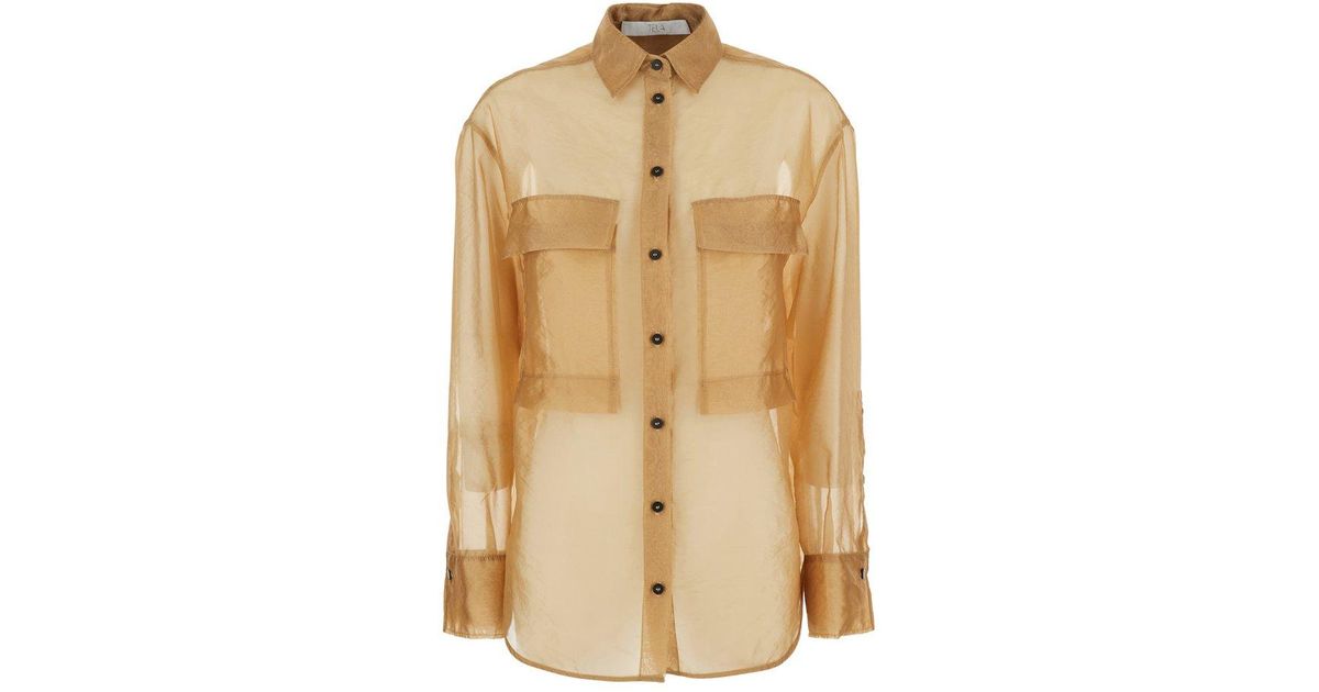 Tela Thelma Sheer Shirt With Chest Pockets in Natural | Lyst