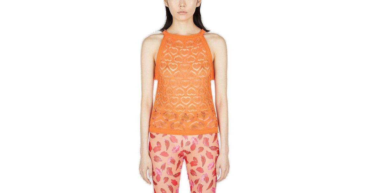 Marco Rambaldi Heart Motif Mesh Tank Top in Orange | Lyst