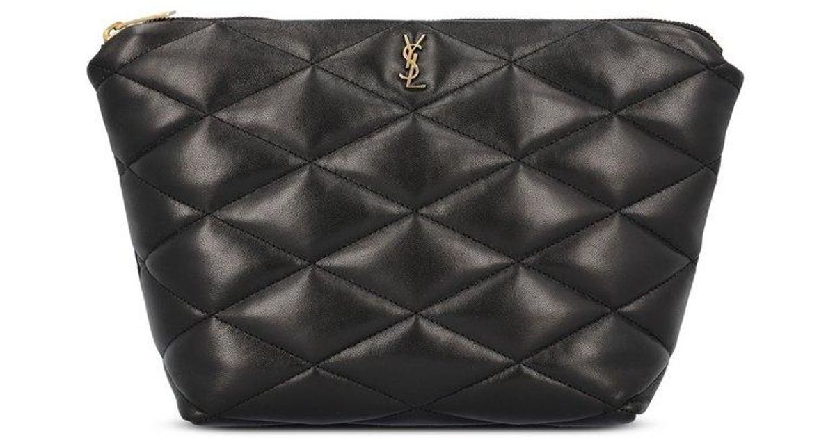 Saint Laurent Sade Logo Plaque Makeup Bag in Black | Lyst