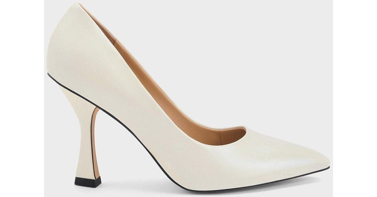 Charles & Keith Leather Flared Heel Pumps in White | Lyst