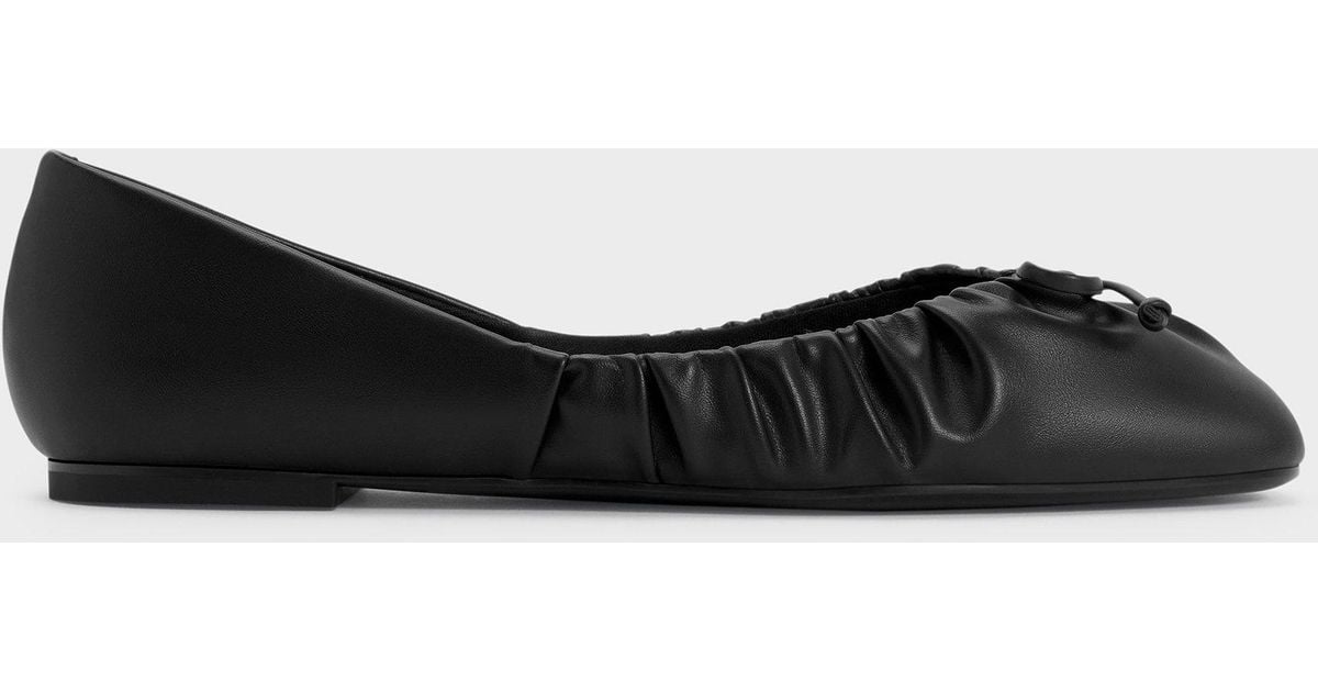 Charles & Keith Ruched Bow Ballet Flats in Black | Lyst UK